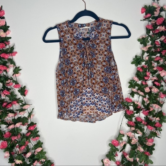 Elodie | Tops | Elodie Brown Blue Crop Blouse Womens Medium Boho ...